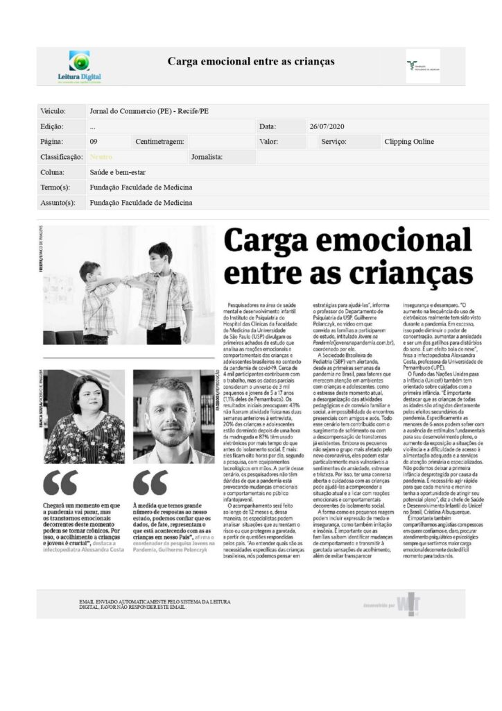 Carga emocional entre as crianças – Instituto de Psiquiatria – IPq